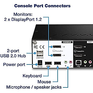 TRENDnet 4-Port Dual Monitor DisplayPort KVM Switch With Audio, 2-Port USB 2.0 Hub, 4K UHD Resolution Up To 3840 x 2160, Connect 4 DisplayPort Monitors, Dual Monitor 4 Port KVM Switch, Black, TK-440DP