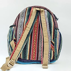 Fwosi Laptop Backpacks - Unisex Hemp Hippie Bookbag for College, Hiking & Travel - Lightweight, 3 Compartments for Books, Purse, Wallet - Crafts from Nepal