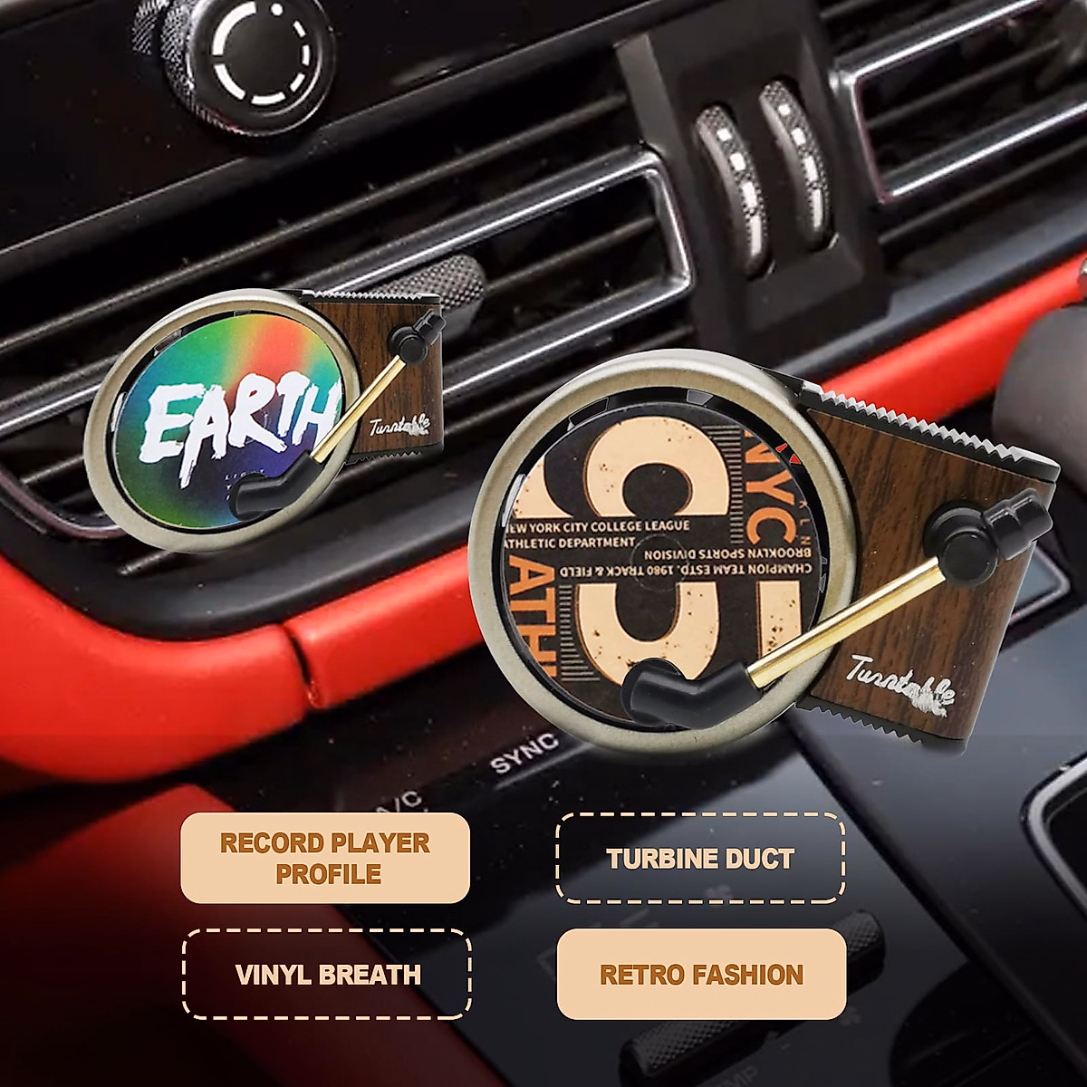 Car Retro Style Record Player Design, Car Air Freshener Clip, Car Vent Clip Aromatherapy Fragrance Diffuser, Rotatable Aromatherapy Clip, Car Accesories Interior.