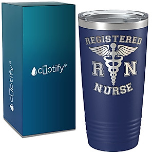 RN Registered Nurse Gift, Nursing School on Navy Blue 20 oz Stainless Steel Tumbler with Lid - Insulated Cup - Travel Mug
