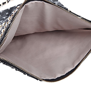 Premium Jeans Denim Studded Foldover Flap Shoulder Clutch Bag, Black