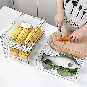 Yatmung Refrigerator Organizer Bin with Ventilation System - Clear pull out fridge storage drawers stackable plastic -Vegetable, deli, freezer, kitchen - Refrigerator Organizing and storage ( 2 Pack )