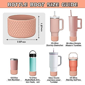 WUQID Heart Shaped Texture Silicone Boot Compatible with Stanle Quencher H2.0 & IceFlow Flip 20oz 30oz 40oz and Hydro Sport Flask 12-24oz, Anti-Slip Bottle Bottom Sleeve Cover