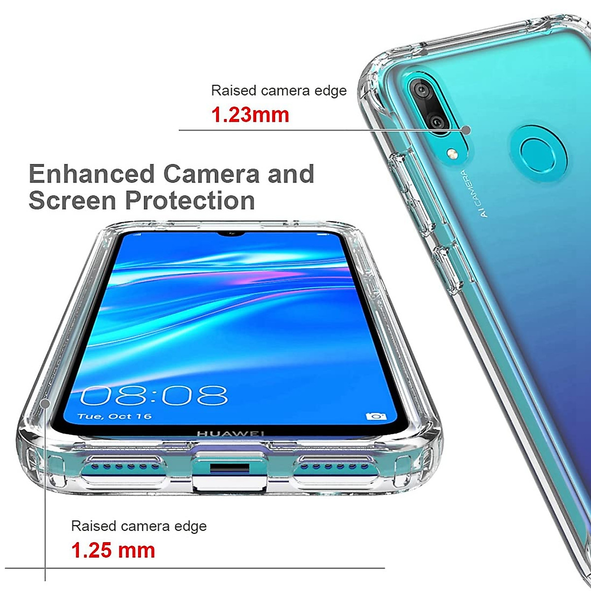 Vavies Compatible with Y7 2019/Y7 Prime 2019 Case, Dub-LX1 Case with Tempered Glass Screen Protector, Full Body Shockproof Clear Flexible Protective Cover Cases for Huawei Y7 Prime 2019 (Clear)