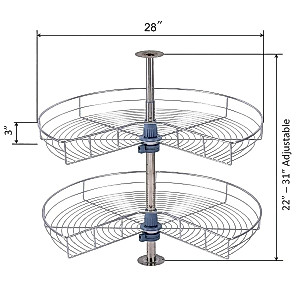 Dowell 28" Kidney Chrome 2-Shelf Lazy Susans Kitchen Base Cabinet Corner Organizer