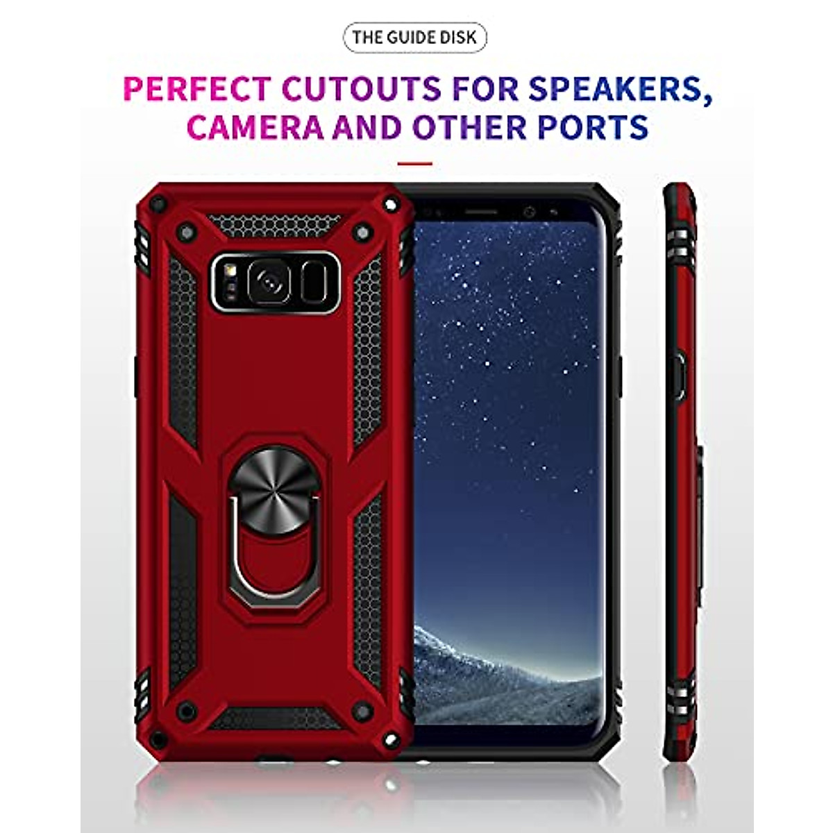 Samsung Galaxy S8 Plus Case with HD Screen Protectors, Androgate Military-Grade Metal Ring Holder Kickstand 15ft Drop Tested Shockproof Cover Case for Samsung Galaxy S8+ (2017) Red