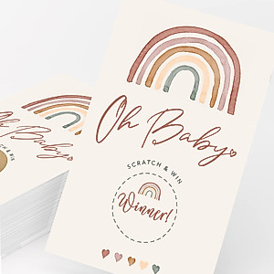 Printed Party Baby Shower Game – Rainbow Scratch Off Cards for Girl, Boho Theme, 30 Cards & Stickers