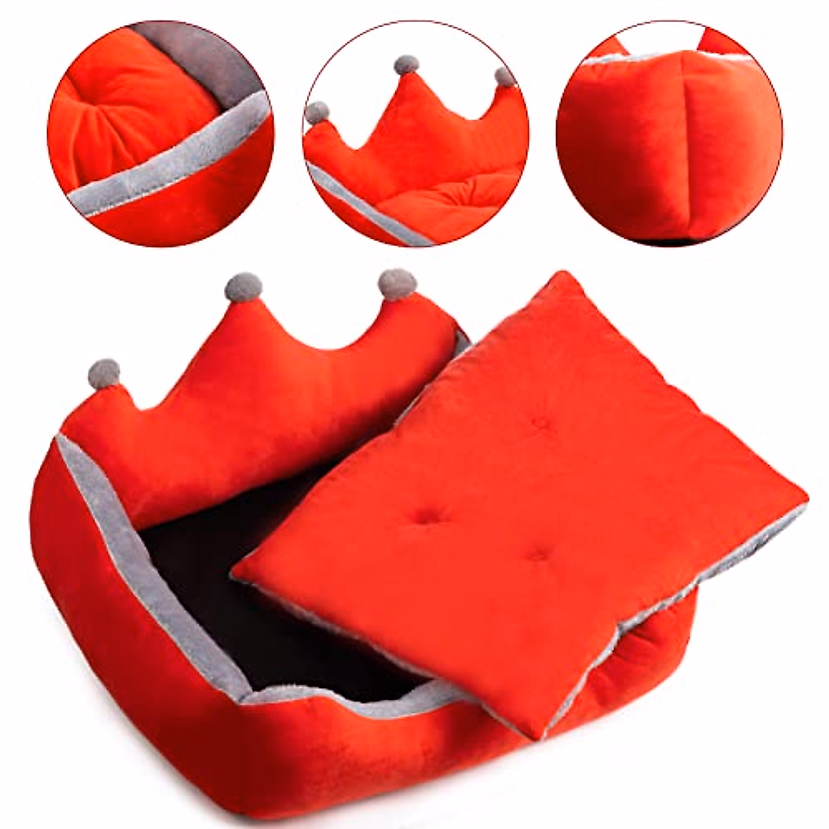 Hollypet Pet Bed for Dog and Cat Rectangle Plush Warm Puppy Sofa Mat Cushion, Red Crown