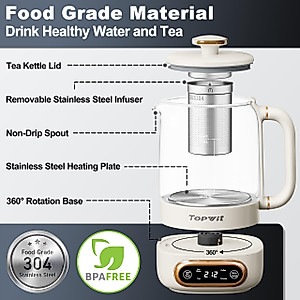 Topwit Electric Tea Kettle, 11 Temperature Control & 4 Presets Glass Kettle with Removable Infuser, 0.8L Electric Kettle for Coffee, Formula, Tea Maker with 8H Keep Warm, Boil-dry Protect, Beige