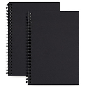 LABUK 2 Pack A5 Spiral Notebook 100 Pages Blank Sketchbook Pad Unlined Notebooks Soft Cover Kraft Journal 8.3"x 5.5" Memo Notepads Diary Planner, 50 Sheets for School Office Travel (Black)