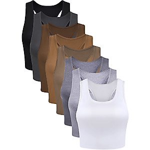 8 Pcs Women Basic Crop Tank Tops Sleeveless Racerback Crop Cotton Top (Black, White, Brown, Gray, Coffee, S)