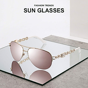 FONHCOO Aviator Sunglasses for Women Men Oversized Metal Frame UV400 Mirrored Sunglasses (pink&white)