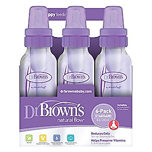 Dr. Brown's Original Baby Bottles, 8oz/250ml, Purple and Clear, 6 Count