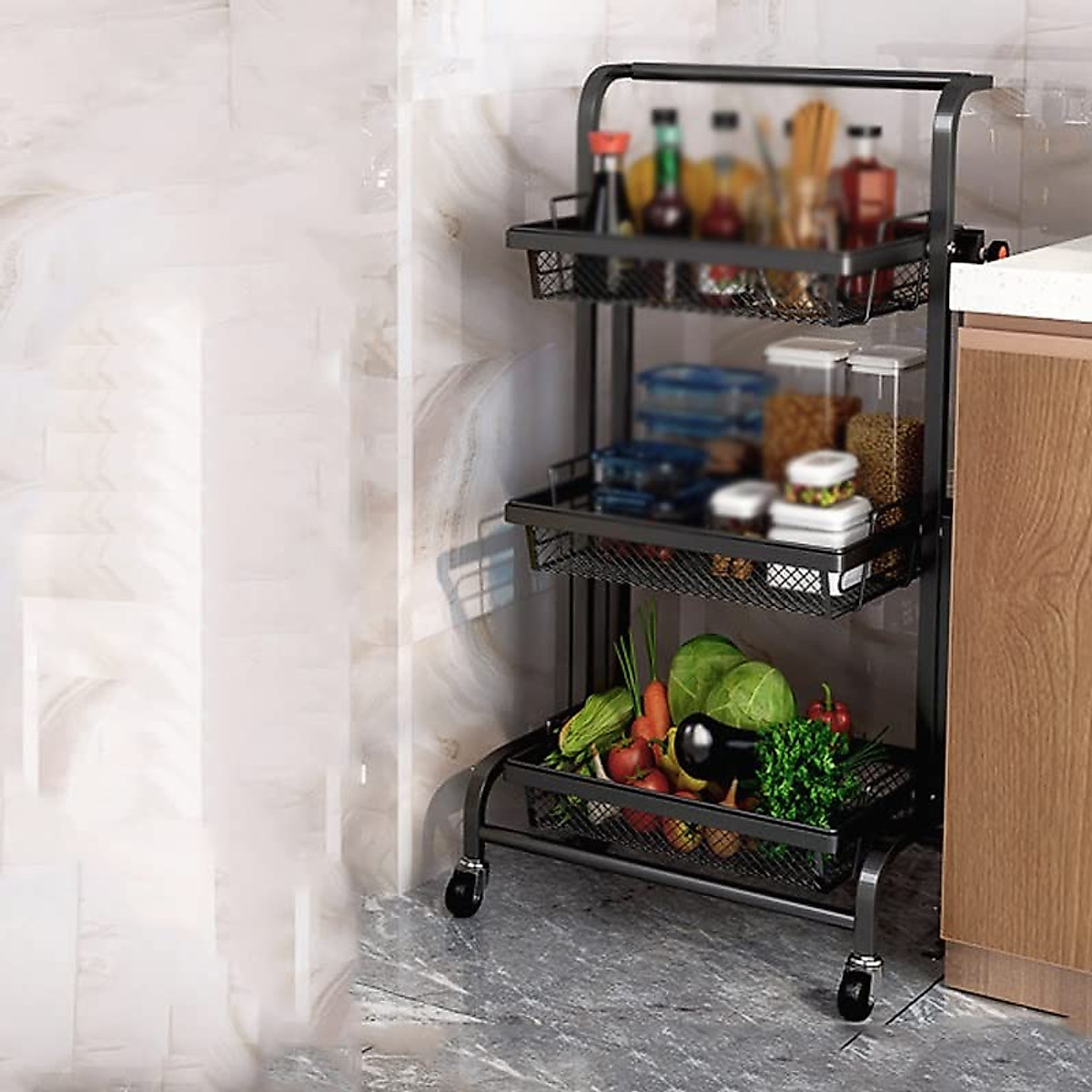 KTSCFS Kitchen Trolley Storage Rack Multilevel Storage Rack Parallel Folding Storage Trolley