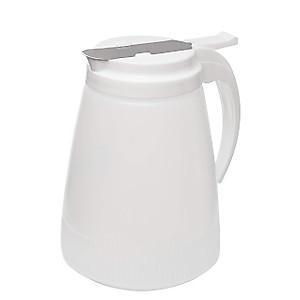 [1 PACK] EcoQuality 32oz Plastic Syrup Dispenser with Plastic Lid and Stainless Steel Slide Cover - Syrup, Sugar, Honey Dispenser - Perfect for Diners, Restaurants, Home, Office, Disposable (32 Ounce)