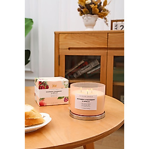 Raspberry Strawberry Vanilla Scented Candles for Home | Natural 3 Wick Soy Candle | Calming Aromatherapy Candle Gift for Women and Men | 15.8 Oz Large Relaxing Candle Highly Scented
