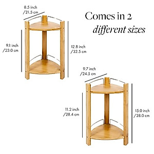 GOBAM Bamboo Shower Corner Caddy, Medium - 2 Tier Standing Shower Stand for Shampoo, Conditioner, Lotion, Soap - Caddy Organizer for Kitchen, Bedroom, or Office