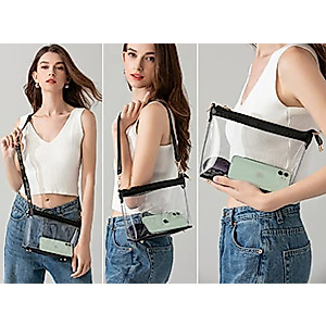 Y&R Direct 3-IN-1 Clear Zipper Crossbody Bag Transparent Purse Clutch with Leather Trim Women Gift Cute for Stadium Festivals Concert