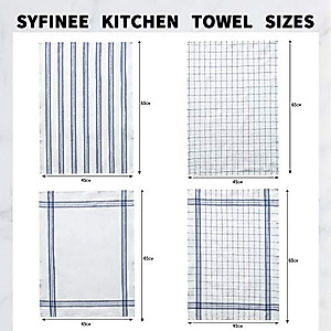 Syfinee 16 pcs - Kitchen Dish Towels, 100% Cotton Bulk Economy Wholesale Tea Towels & Bar Towels, White & Blue Dish Towels