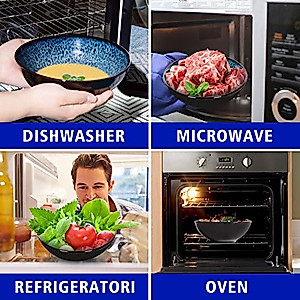 TochilyMoM Large Stackable Snowflake Blue Glaze Pasta Bowls,Wide and Deep Thickened Serving Bowls for Salads, Curry, Ramen, Pho. Microwave and Dishwasher Safe,30 oz 8" Ceramic ramen Bowls