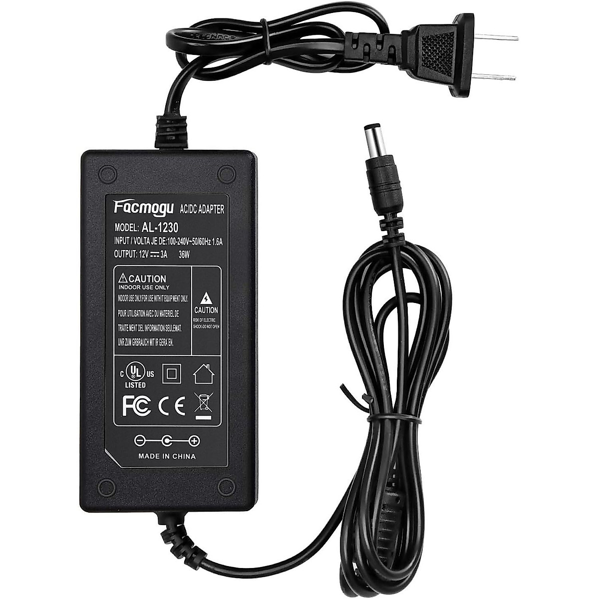 Facmogu DC 12V 3A Power Adapter, 100-240V AC to DC 12V 3A 36W Power Suppy with Barrel Connector 5.5x2.5mm & 5.5x2.1mm, 12 Volt 3 Amp Desktop Adpater 12V 3A Switching Transformer AC/DC Power Converter