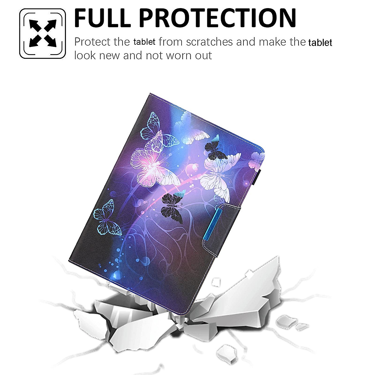 Universal 7 8 Inch Android Tablet Case, Tablet Case Cover for 7.0 8.0 Inch Tablet, Dluggs Multi-Angle Viewing PU Leather Stand Case for All 7.0-8.5 Inch Tablet, 01 Purple Butterfly