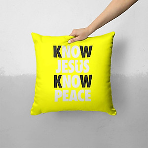 iiRov Know Jesus Know Peace - White and Black Over Yellow - Custom Decorative Home Decor Indoor or Outdoor Throw Pillow Cover for Sofa, Bed or Couch Cushion (Pillow CASE Cover ONLY)