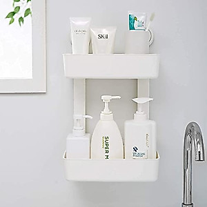 LEVERLOC Shower Caddy Suction Cup Corner Shower ShelfOne Second Installation Shower Basket Wall-Mounted Waterproof Shower Organizer Removable & Reusable