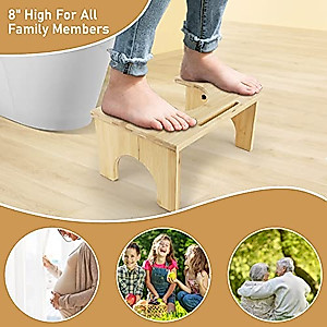 Toilet Stool, Folding Bamboo Squatting Stool for Adult and Kids, Waterproof and Non Slip Collapsible Poop Stool for Bathroom
