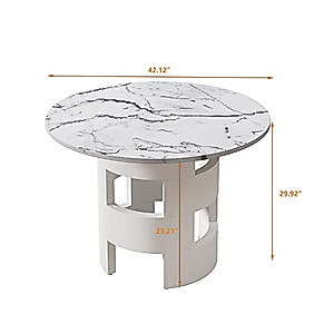 42.12" Modern Round Dining Table with Printed White Marble Table Top for Dining Room, Kitchen, Living Room