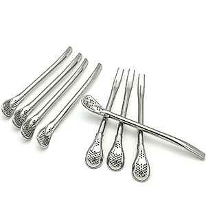 8 Pieces Stainless Steel Drinking Straws with Filter Spoon Reusable Yerba Mate Bombilla Metal Tea Straws 5Inch