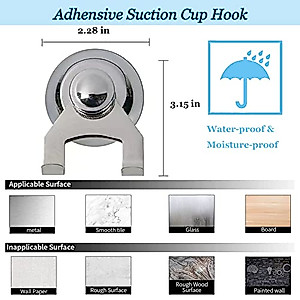 Suction Cup Hooks,2 Pack Removable Shower Hook, Suction Shower Hook Waterproof for Razor Bathrobe Loofah,Suction Cup Hangers Window Glass Kitchen Bathroom Hooks