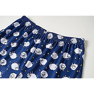 YIJIU Women's V-Neck Sleepwear Cute Short Sleeves Top with Capri Pants Pajama Set 2 Piece Pjs Sets,Blue Sheep,XL