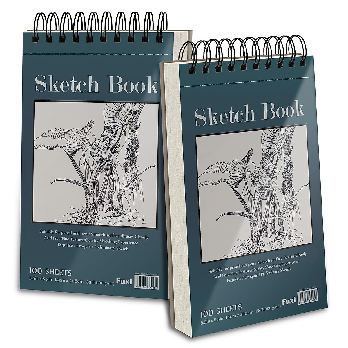 5.5" x 8.5" Sketchbook Set, Top Spiral Bound Sketch Pad, 2 Packs 100-Sheets Each (68lb/100gsm), Acid Free Art Sketch Book Artistic Drawing Painting Writing Paper for Beginners Artists