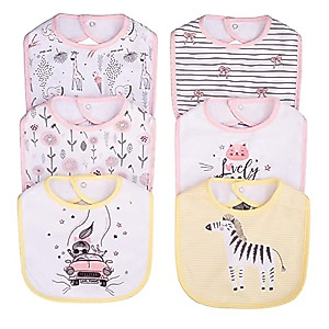 Maiwa 6 Pack Large Cotton Waterproof Baby Toddler bibs with Snaps for drooling teething eating girls 3-24 M