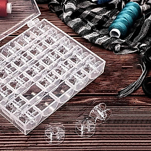 Bobbin Box，Machine Bobbin Organizer Plastic Case，Transparent 25 Slots Empty Bobbins Spools Box，Sewing Craft Plastic Case Storage Box for Sewing Machine (2-Pack)