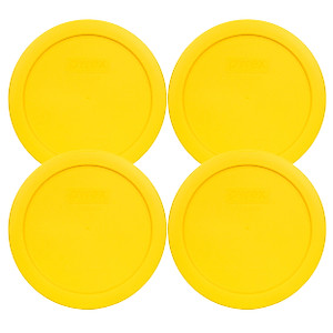 Pyrex 7201-PC 4-Cup Meyer Yellow Round Plastic Food Storage Lid, Made in USA - 4 Pack