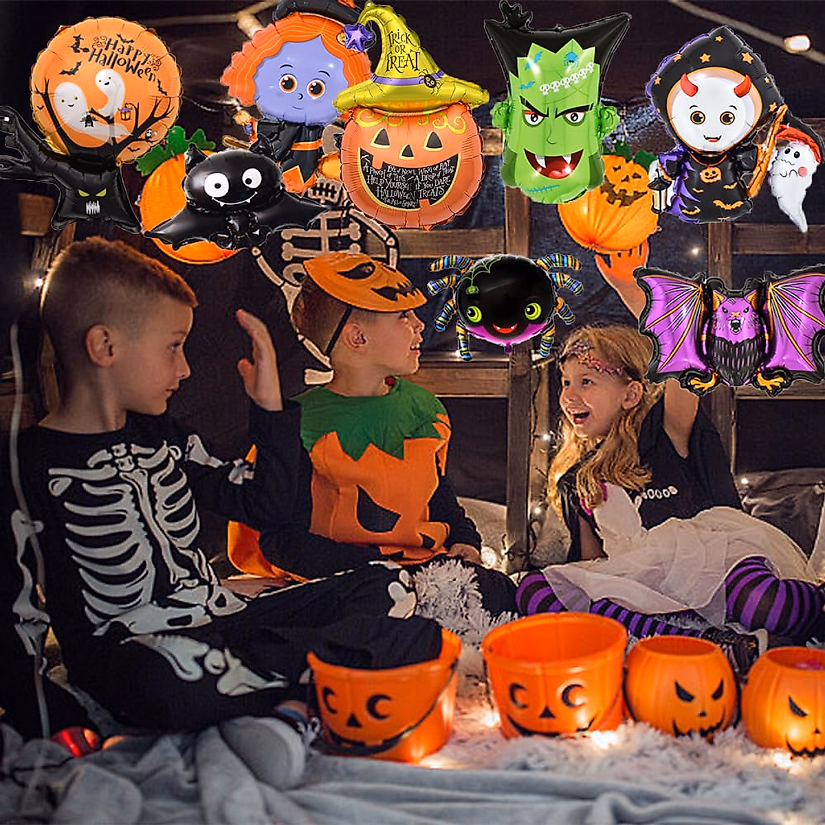 19 Pcs Halloween Foil Balloons, Halloween Party Balloons Pumpkin Ghost Spider Witch Wizard Black Cat Monster Bat Balloon for Halloween Party Decorations Supplies