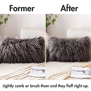 MIULEE Faux Fur Pillow Covers Luxury Fluffy Mongolian Series Style Throw Pillow Case Decorative Fuzzy Cushion Cover for Sofa Bedroom Car, 12x20 Inch Grey