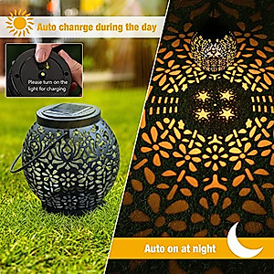 Brizled Solar Lantern Lights, 2 Pack Outdoor LED Solar Hanging Lantern Lights with Star Projection, Warm White Solar Garden Lights Retro Table Lantern Lights Waterproof for Garden Patio Courtyard Path