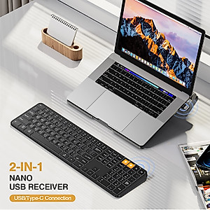 ProtoArc Backlit Wireless Keyboard, K100 2.4G Ultra Slim Wireless Illuminated Keyboard Full Size Silent Keyboard, Rechargeable, USB/Type C Connection, Natural Typing, Windows/Mac(Black)