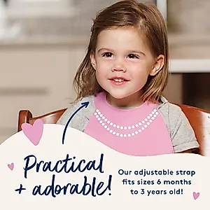 ABBY&FINN Silicone Baby Bib, Blue with Pearl Necklace, Waterproof, BPA Free Silicone, Easy Wipe Clean, Dishwasher Safe, For Baby & Toddler