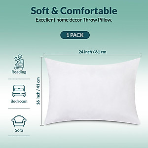ROYALE LINENS 16 x 24 Pillow Insert - Down Alternative Throw Pillows Insert - Rectangle Pillow Pack of 1 White - Bed & Couch Pillows - Inner Cushion for Bed, Cushion for Living Room - Shams Stuffer