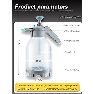 Manual Garden Spray, Lawn Plant Flower Pressure Pump Spray, Adjustable Safety Valve, with Extended Nozzle 0.5 Gallon/2 liters