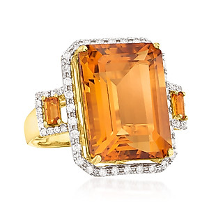 Ross-Simons 16.20 ct. t.w. Madeira Citrine and .44 ct. t.w. Diamond Ring in 14kt Yellow Gold. Size 6