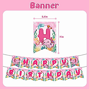 105 Pcs Axolotl Birthday Decorations Party Supplies Axolotl Cupcake Toppers Balloons Happy Birthday Banner Stickers