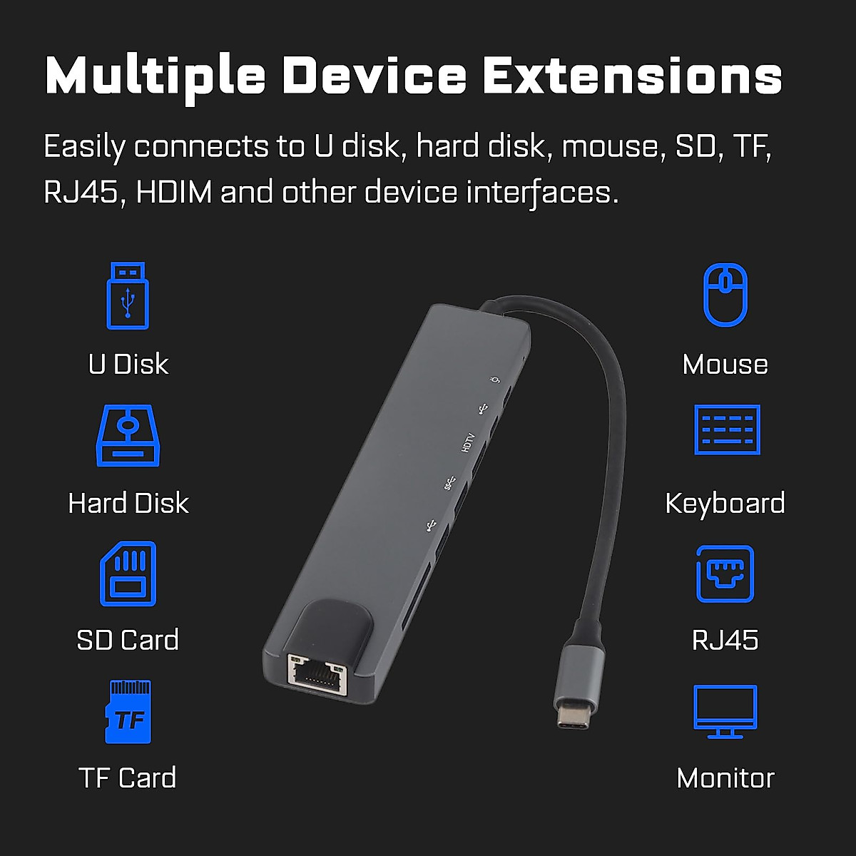 USB C Hub, 8 in 1 Laptop Docking Station, Aluminum USB C Multiport Adapter with , USB3.0, RJ45, USB C Female Port, USB C Male Port, TF Card Reader