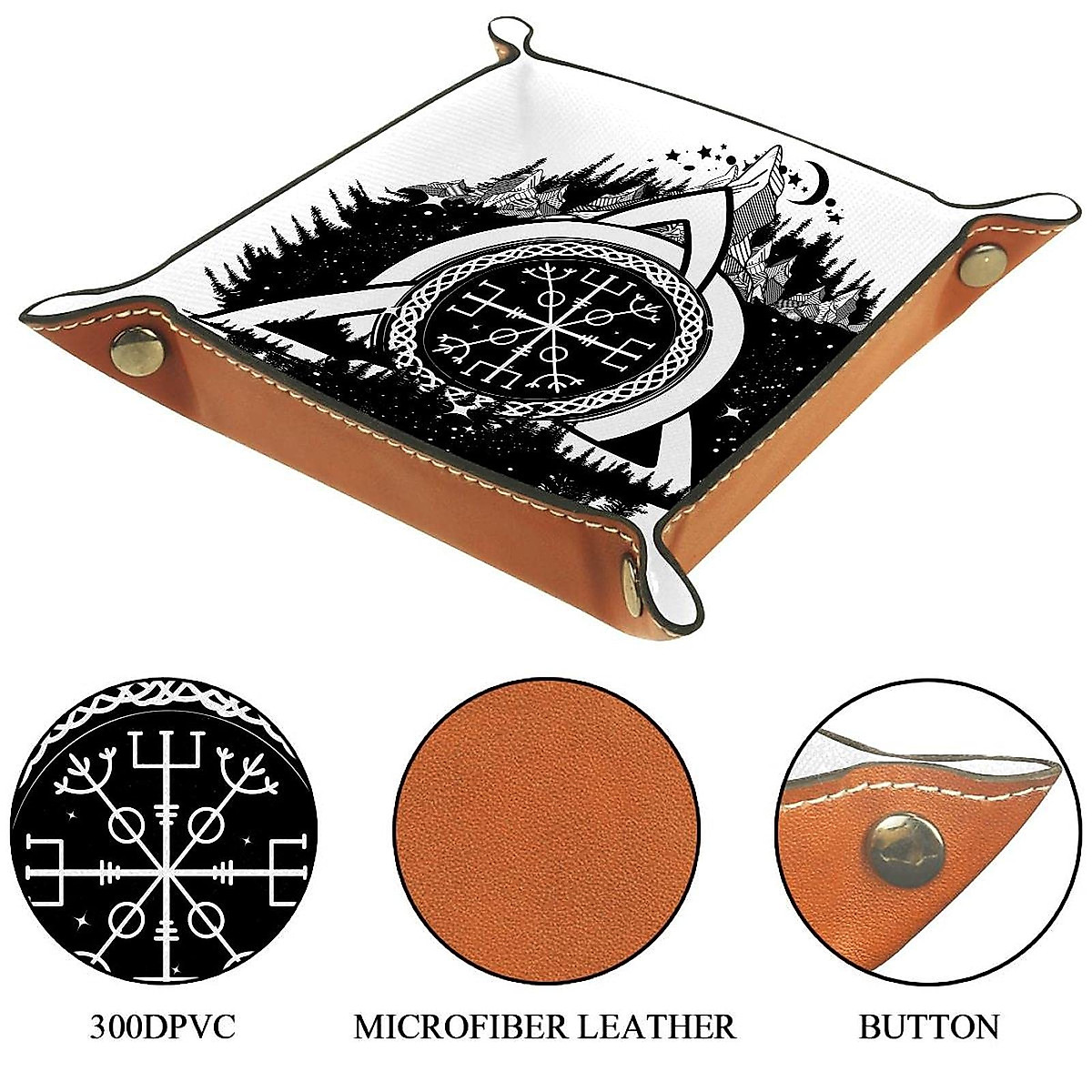 Folding Portable PU Leather Dice Tray Dice Rolling Tray Holder Storage Box for RPG DND Dice Tray and Table Games, Celtic Trinity Vikings Travelers Mascot