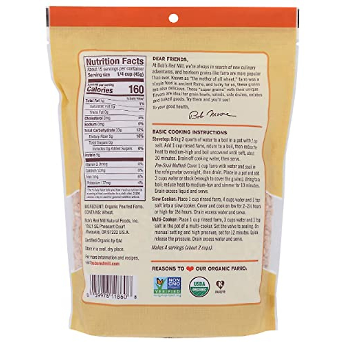 BOBS RED MILL Organic Whole Grain Farro, 24 OZ