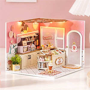 Flever Dollhouse Miniature DIY House Kit Creative Room with Furniture for Romantic Valentine's Gift (Happiness ice Cream Shop)